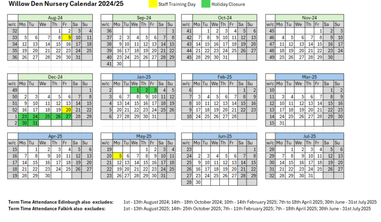 Nursery Calendar - Willow Den